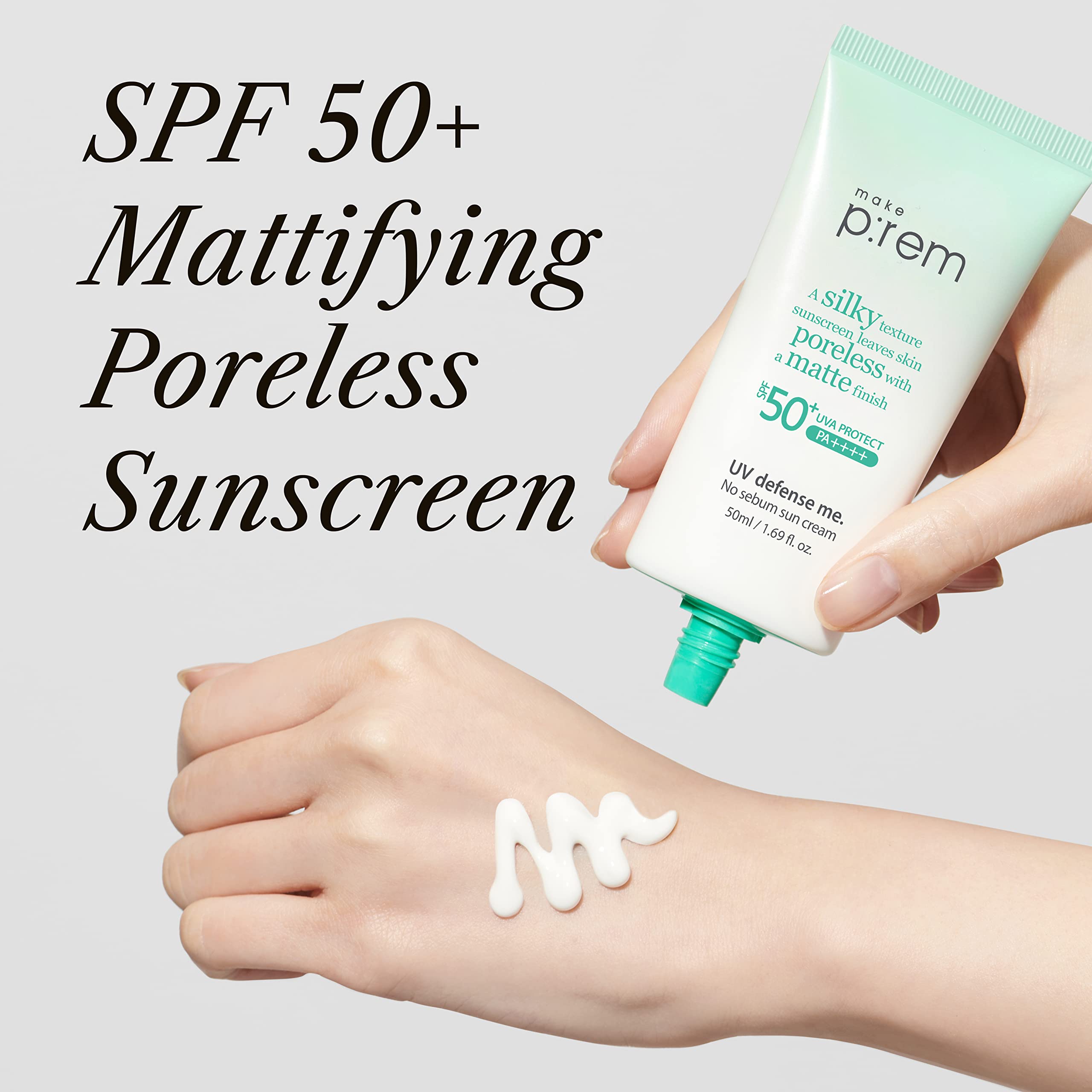 MAKEPREM No Sebum Sun Cream UV Defense SPF 50+ PA++++ Reef-safe, Ocean Friendly Sunscreen Sunblock - 1.7 Fl Oz, UV Protection Non-nano