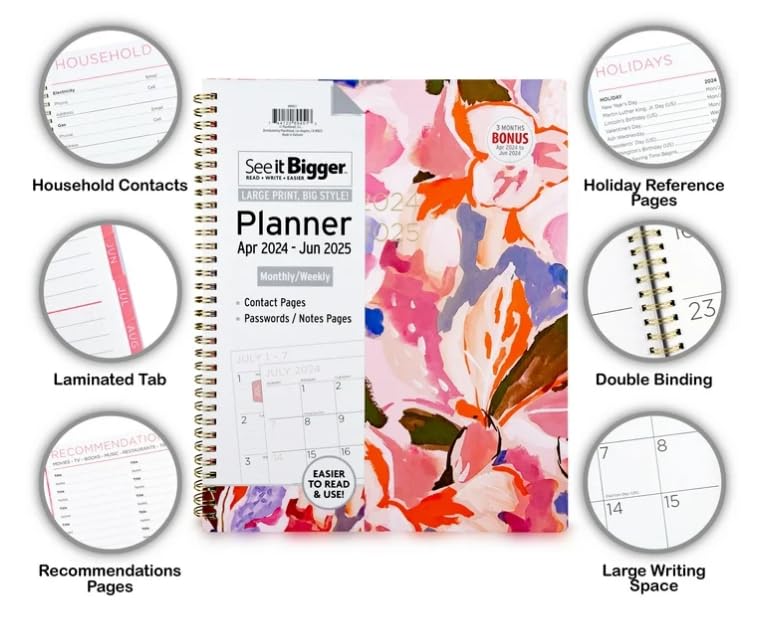 PlanAhead See IT Bigger Specialized Large Print, April 2024 June 2025 Weekly Monthly Large Planner, Size 8.5" x 11" and 6 in 1 Multicolor Ballpoint Colorful Ink Penfrom TheBeliver LLC.