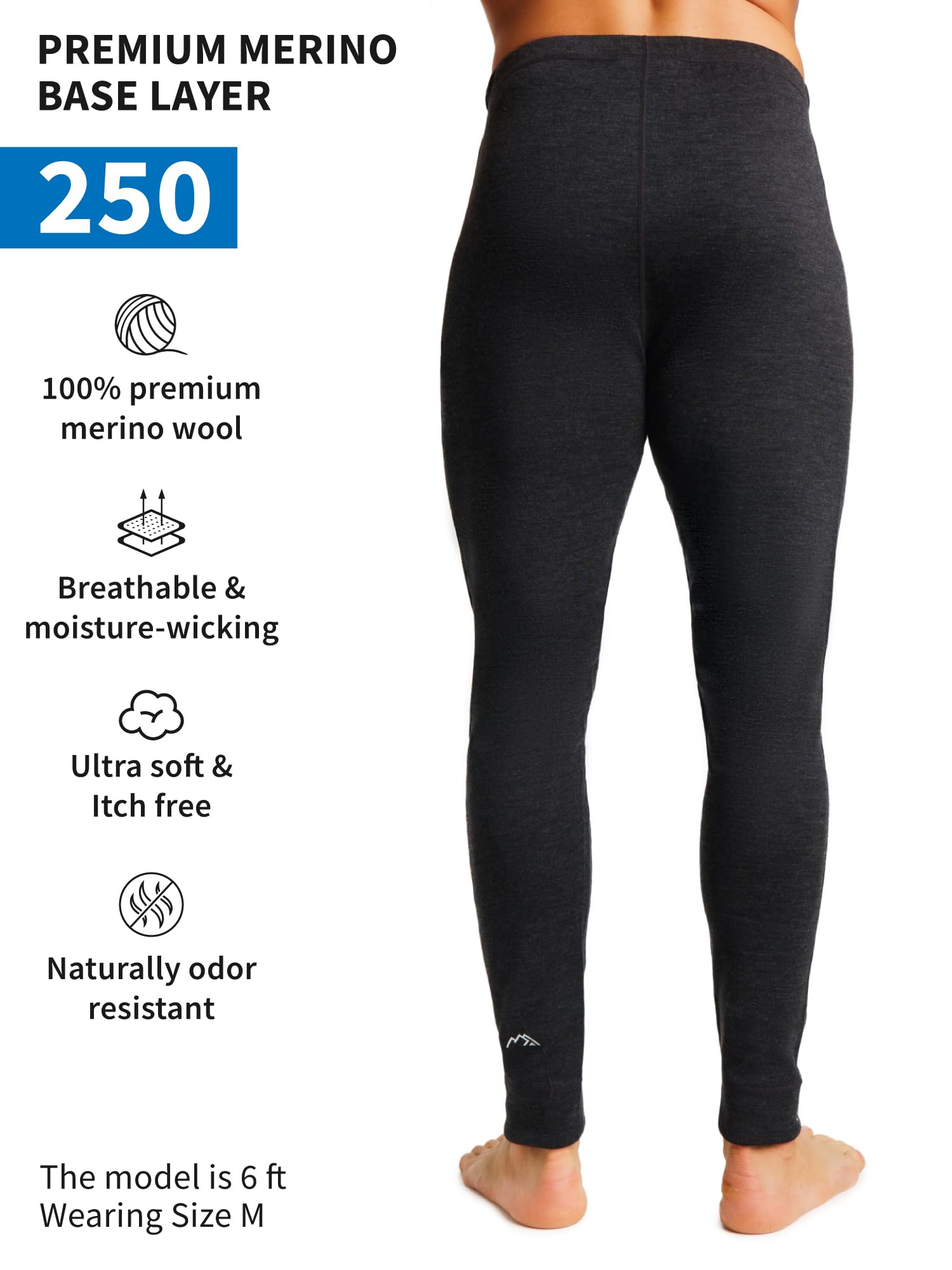 Merino Wool Base Layer Mens Bottom Pants 100% Merino Wool Thermal Underwear Long Johns Midweight + Wool Socks (X-Large, Charcoal Grey 250)