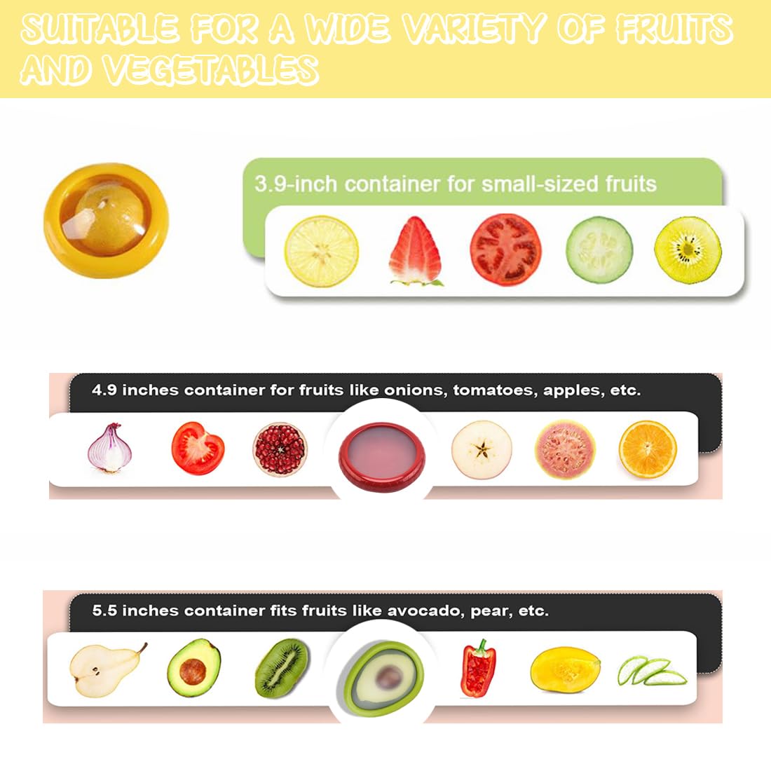 YJWZWE Reusable Fruit and Vegetable Storage Containers Lemon Keeper Tomato Holder Silicone Food Savers Fresh Stretch Pod for Fridge 2 Pack