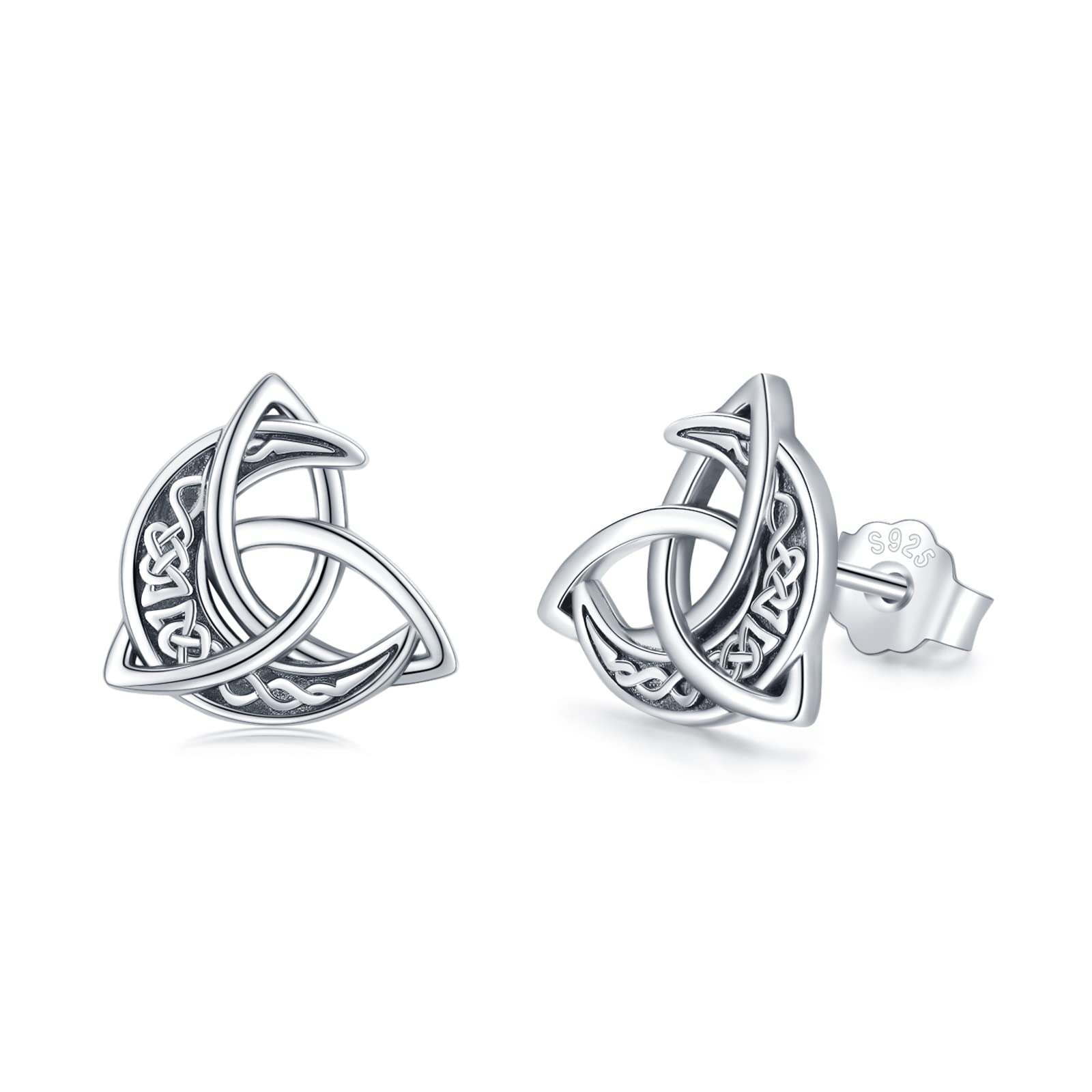 StoryMidir Celtic Moon Stud Earrings 925 Sterling Silver Crescent Earrings Celtic Knot Triangle Vintage Stud Earrings Good Luck Irish Jewelry Gifts for Women Mothers Day