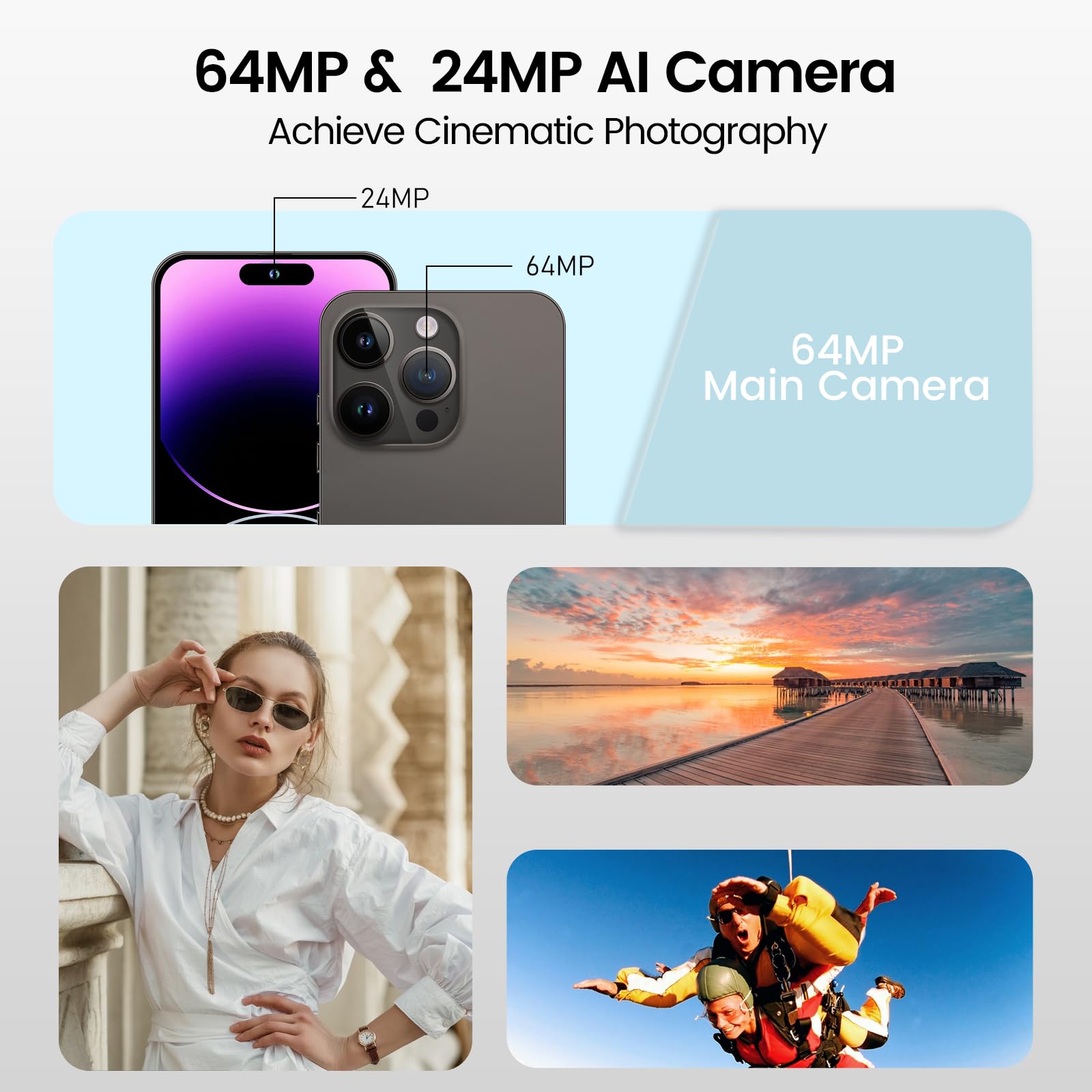 luckeu A14 Pro Max 5G Unlocked Cell Phone, Android 13 Smartphone 6.9 Inch FHD+ 90Hz Screen 6000mAh Battery, 6GB+256GB Octa-Core, 64MP/24MP AI Camera Mobile Phone, Dual SIM with GPS/Face ID - Black