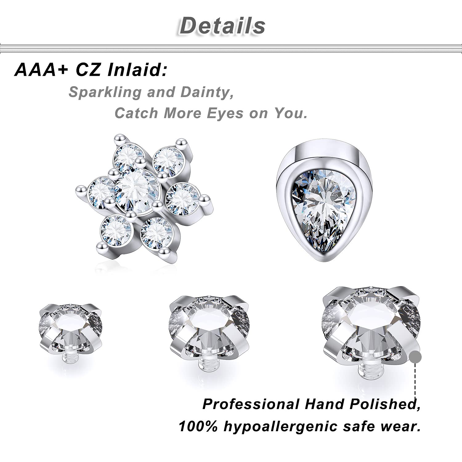 Ocptiy Dermal Piercing Jewelry Kit Dermal Tops 14G G23 Titanium Dermal Anchor Internally Threaded Flower Heart Dermal Replacement Piercing diamond Gen CZ Tops Balls Jewelry for Women Men 6mm 8mm