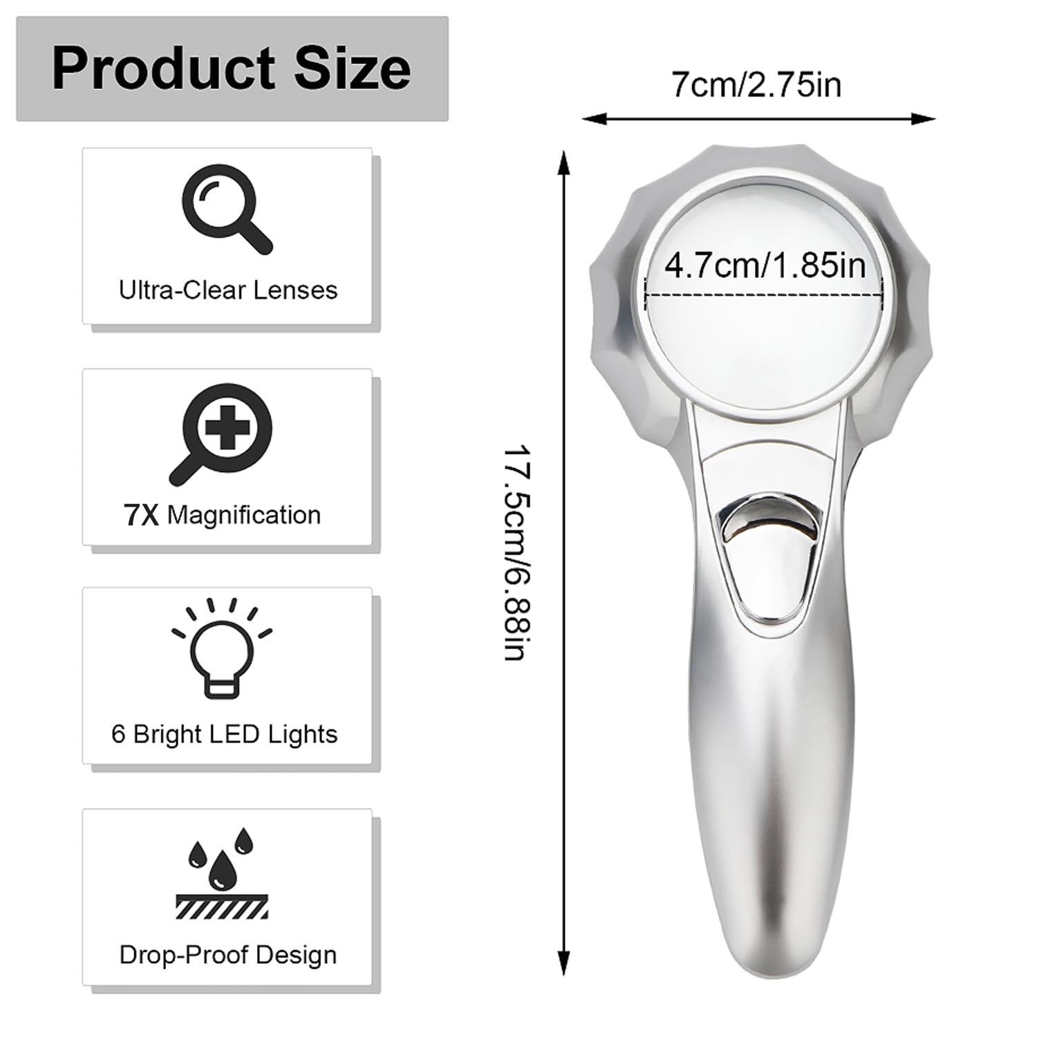 Rongon Magnifying Glass with Light Handheld Reading Magnifier Umbrella Shape with 6 LED Lights HD Reading Magnifying Lens Loupe (7X)