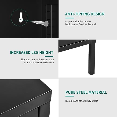 YITAHOME Metal Tool Cabinet, 31.5" Steel Garage Storage Cabinet with Adjustable Shelves, Counter Cabinet with 2 Door, Free Standing Cabinet for Bedroom, Kitchen,Home Office, Black