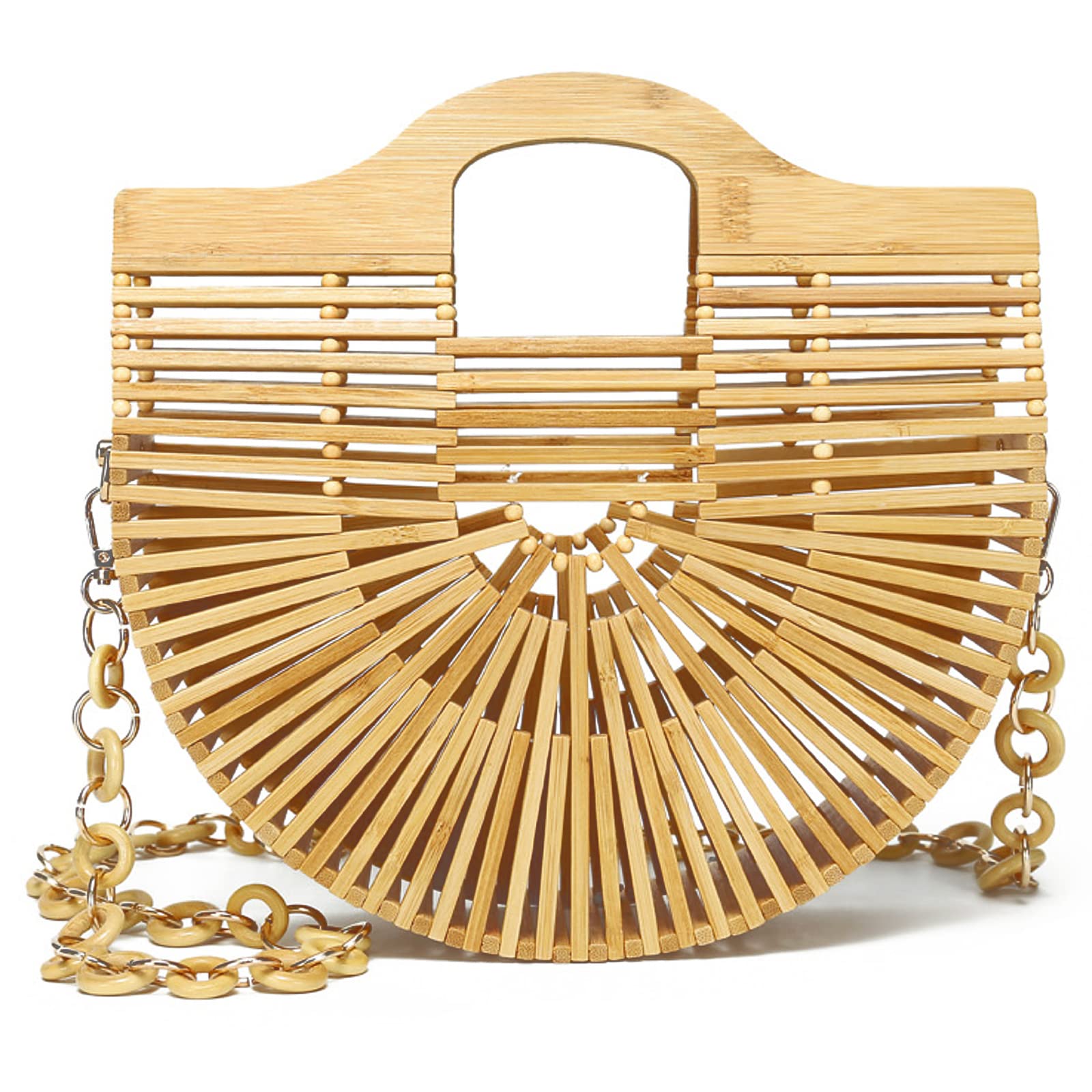 Miuco Bamboo Tote Bags Top Handle Handmade Handbags Beach Purses With Chain