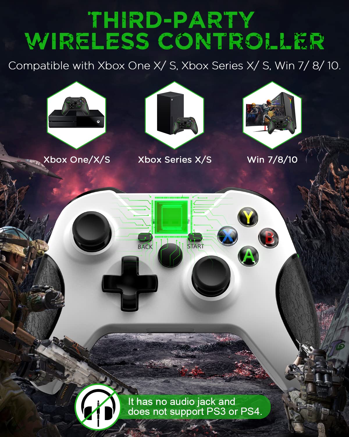 Rddmen Wireless Controller for Xbox One - 2.4GHz Dual Vibration Remote Compatible with Xbox 1/ X/ S/ Series X/ S/ PC (White)