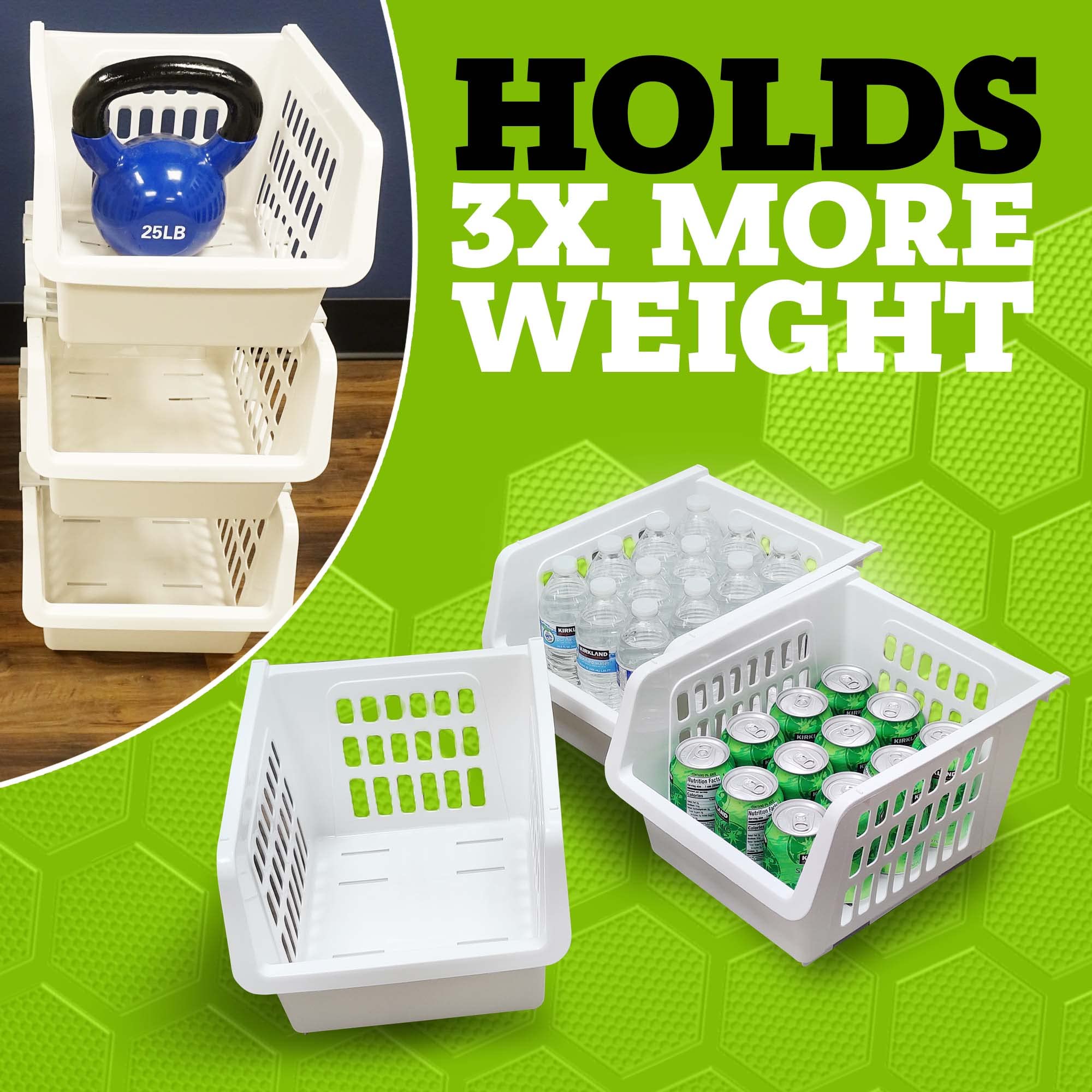 The Crown Choice Plastic Stackable Storage Bins and Organizers for Pantry (3 Pack) β White Medium Stackable Baskets for Organizing Kitchen, Bathroom, Under Sink, Office, Desk and Bedroom