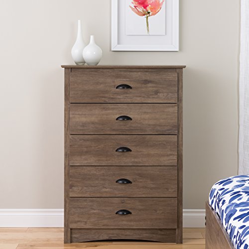 Prepac Full/Queen Headboard,Drifted Gray & Salt Spring 5-Drawer Chest, Drifted Gray