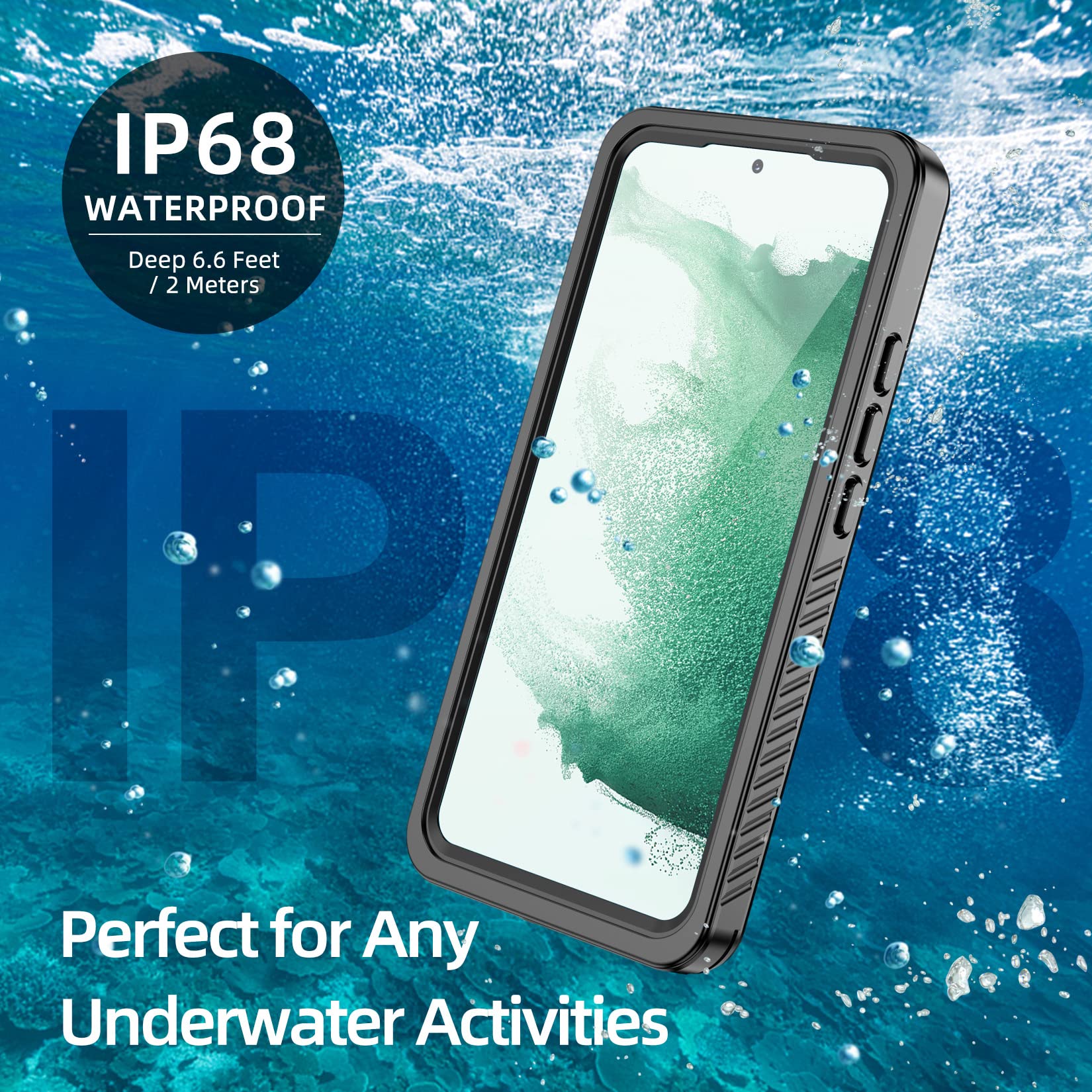SPIDERCASE for Samsung Galaxy S22 Plus Case Waterproof, Built-in Screen Protector 360° Full Body Protective IP68 Underwater Dustproof Shockproof Case for Samsung Galaxy S22 Plus 5G 6.6’’,Black