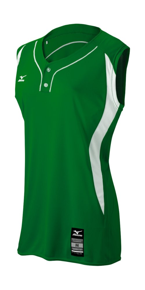 Mizuno Girl's Elite 2-Button Game jersey - Sleeveless, Black-White, LARGE (L)