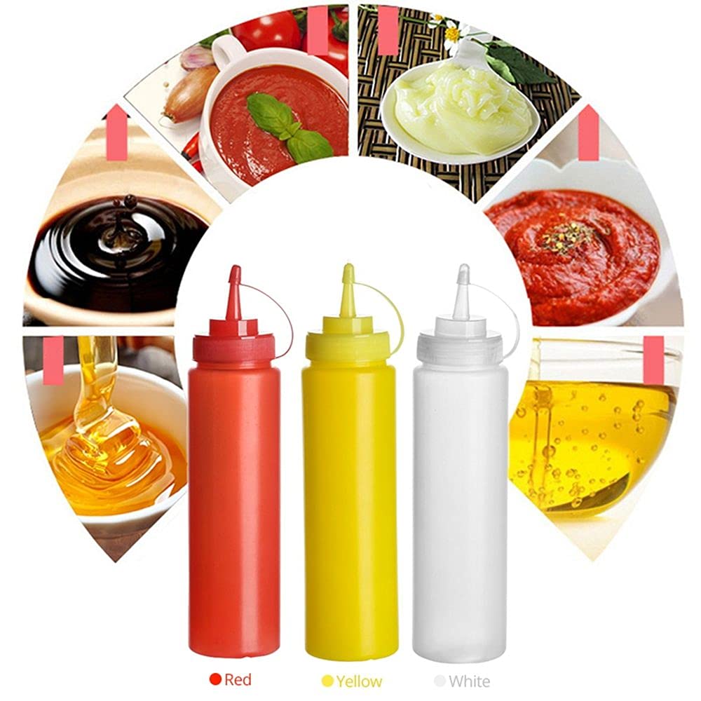 Plastic Squeeze Bottle with Cap, Leak-proof Sauce Bottle Reusable Spice Dispenser Ketchup Storage Bottle Kitchen Gadget(200ml-Single hole,white)