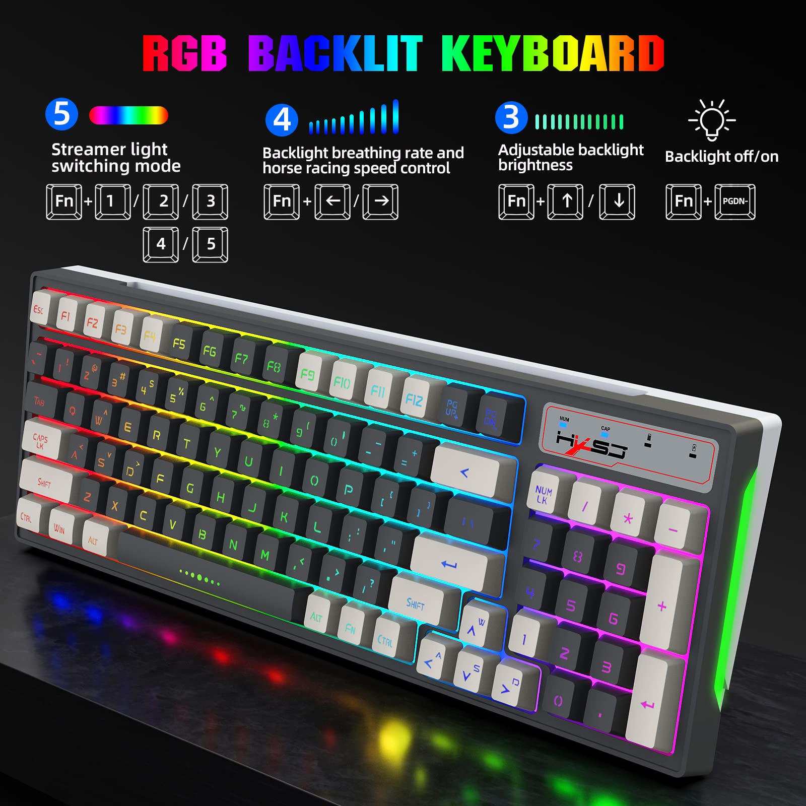 SELORSS Wireless Gaming Keyboard and Mouse Combo,2.4G Rechargeable RGB 96 Keys Ergonomic Mechanical Feeling Keyboard,RGB Backlit Wireless Lightweight Gaming Mouse for Windows Mac PC Xbox PS4 Gamers