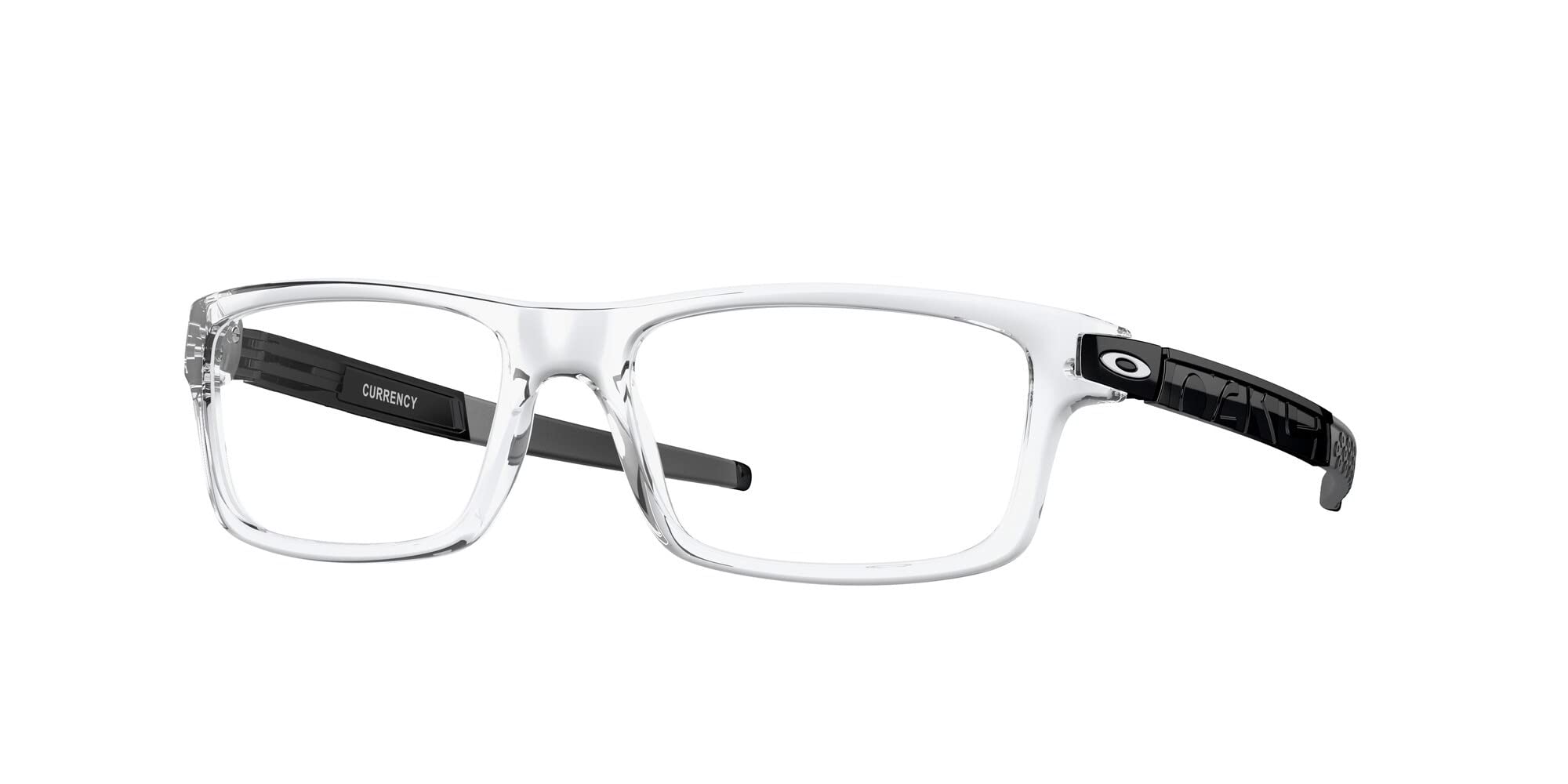 Oakley Men's Ox8026 Currency Rectangular Prescription Eyewear Frames, Polished Clear/Demo Lens, 54 mm