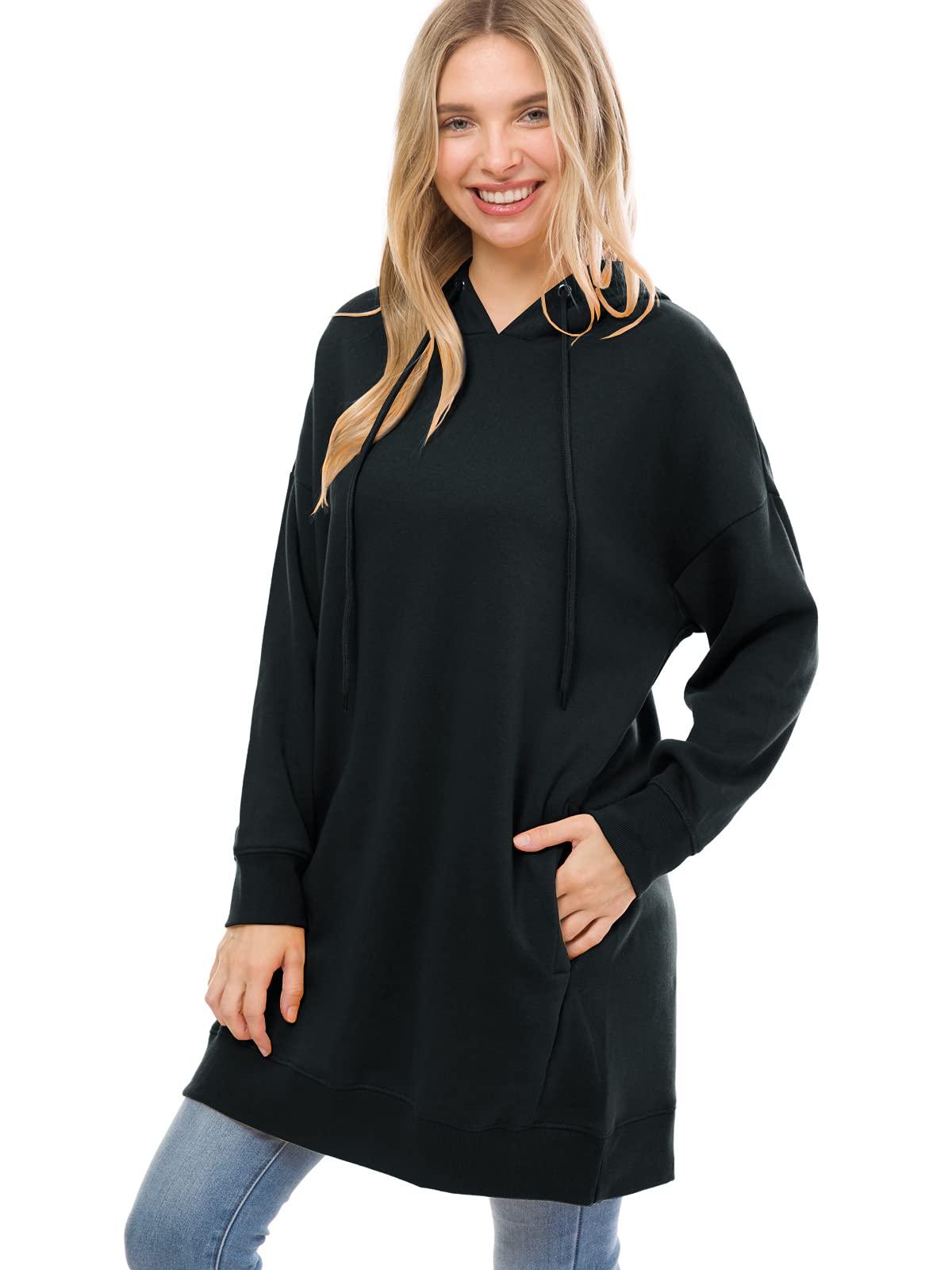 MixMatchy Women's Casual Long Sleeve Fleece Hoodie Fall Sweatshirts Hooded Pullover Tunic Ash Mustard SM