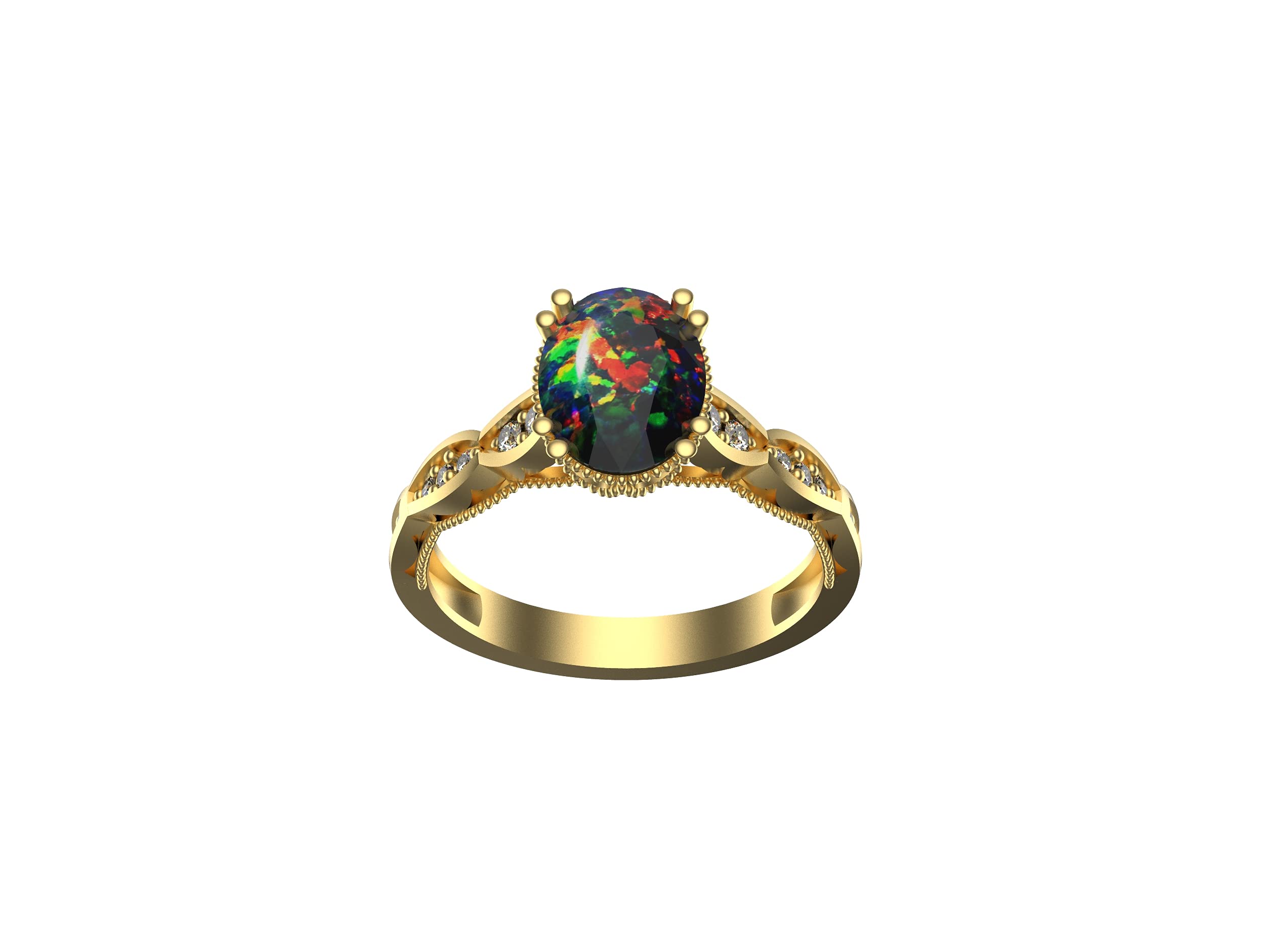 Sametrue Jewels Black Fire Opal Ring in 14k Gold, Black Oval Ring (yellow-gold, 8.5)