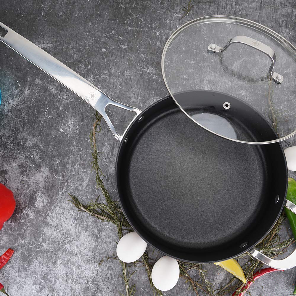Swiss Diamond Hard Anodized Large Nonstick 4 Quart Sauté Pan with Cover - Oven and Dishwasher Safe, 11 Inch (28 cm)