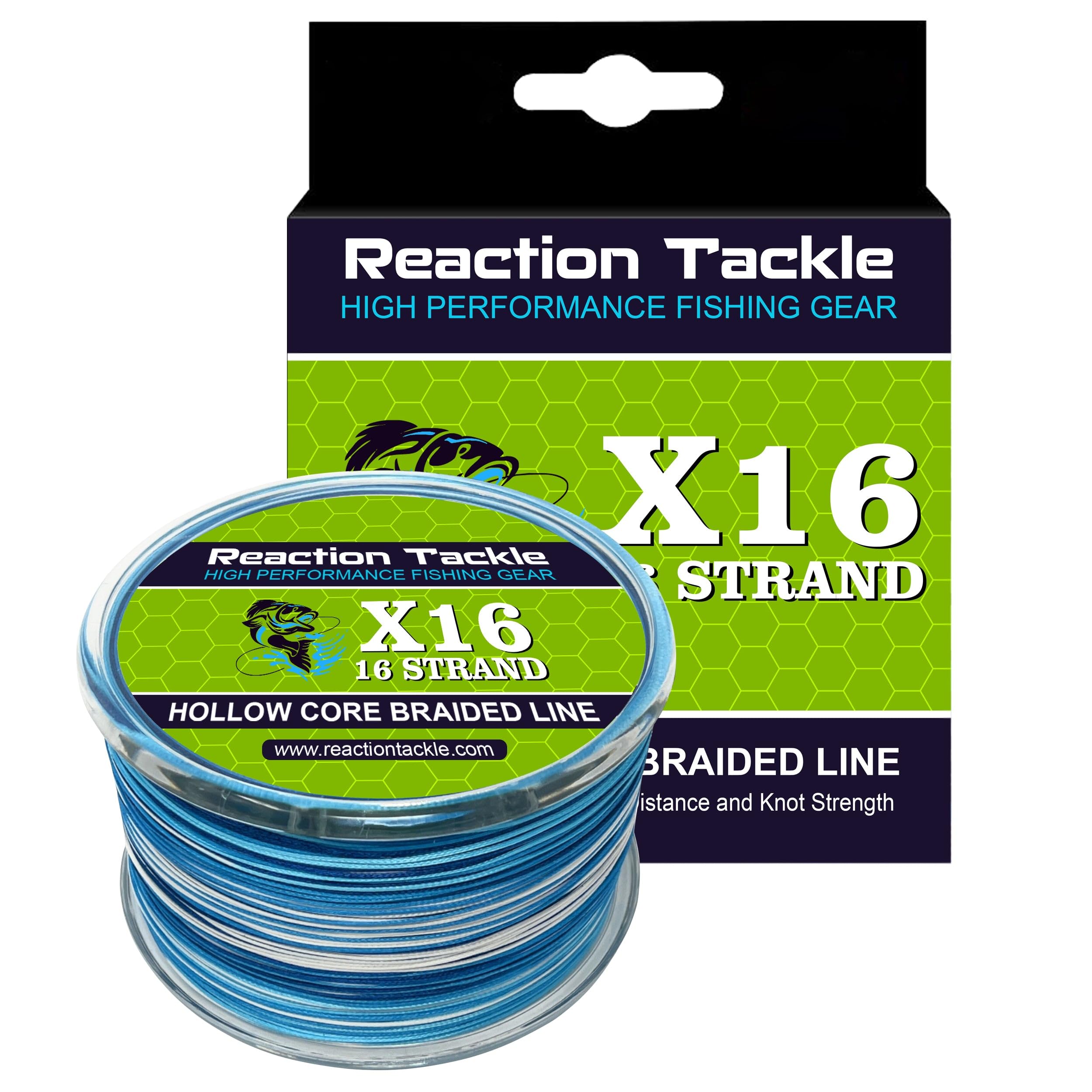 Reaction Tackle Hollow Core, 16 Strand Braided Fishing Line Blue Camo - 80LB / 1000yds