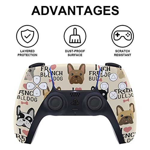 Vintage French Bulldog Full Protective Skin Cover Design Wrap Decal Sticker Compatible with PS5 Digital Edition Console and Controller