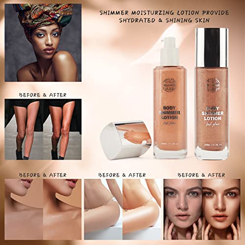 VIOLA HOUSE Body Shimmer Body Luminizer, Waterproof Moisturizing and Glow For Face & Body Liquid Highlighter, Radiance All In One Makeup Shimmer Body Lotion -100ML/3.38oz(Shallow Bronze)