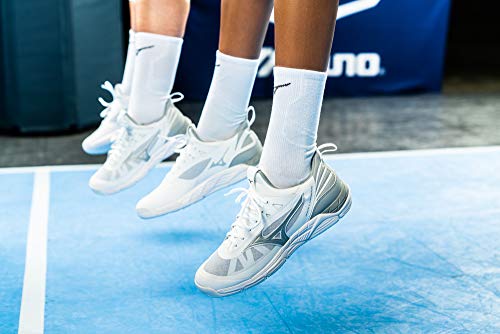 Mizuno Women's Wave Luminous Volleyball Shoe, white-silver, 9 B US
