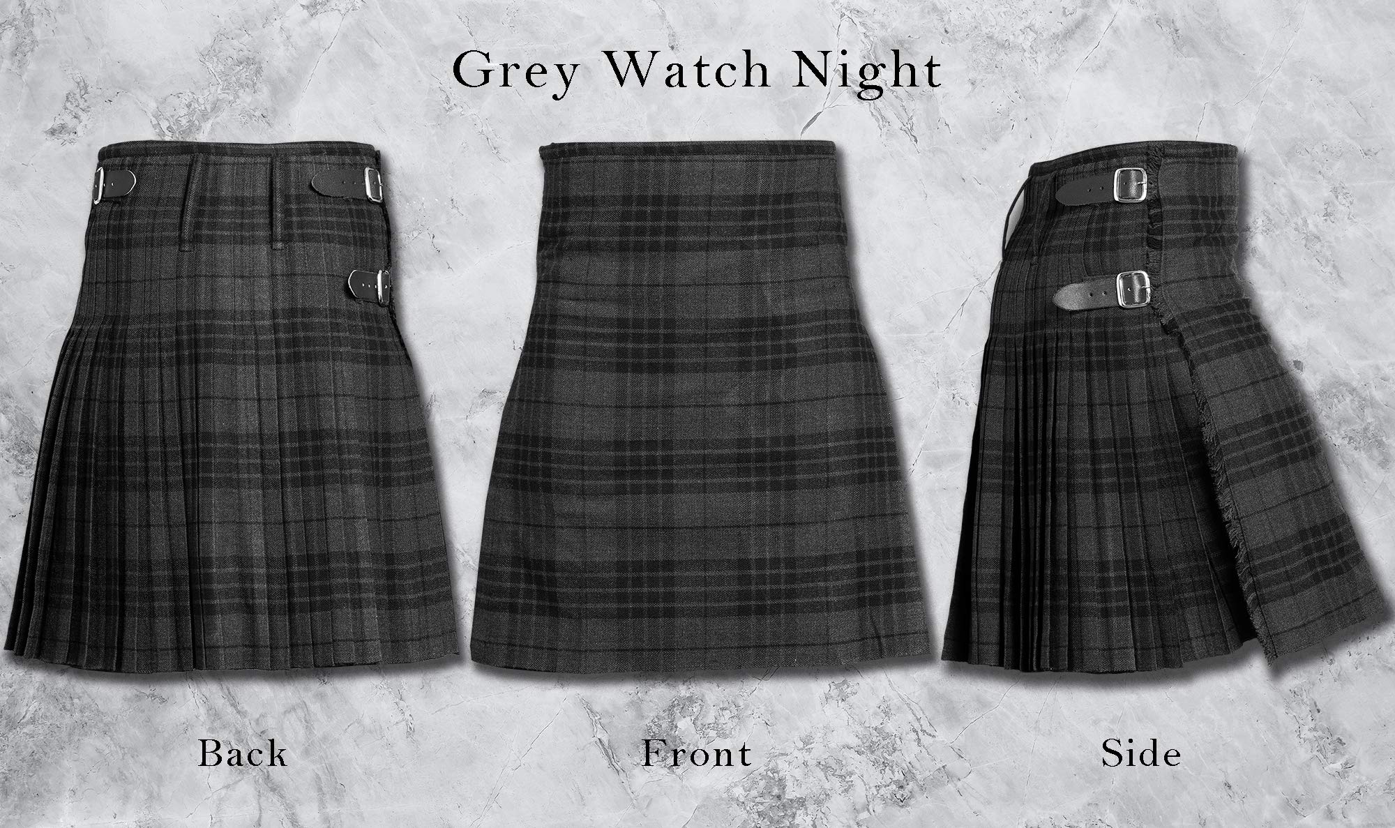 UMAM Tartan Kilt Set - 08 Pieces Kilt Accessories for Men, Scottish Outfit (46", Grey Watch)