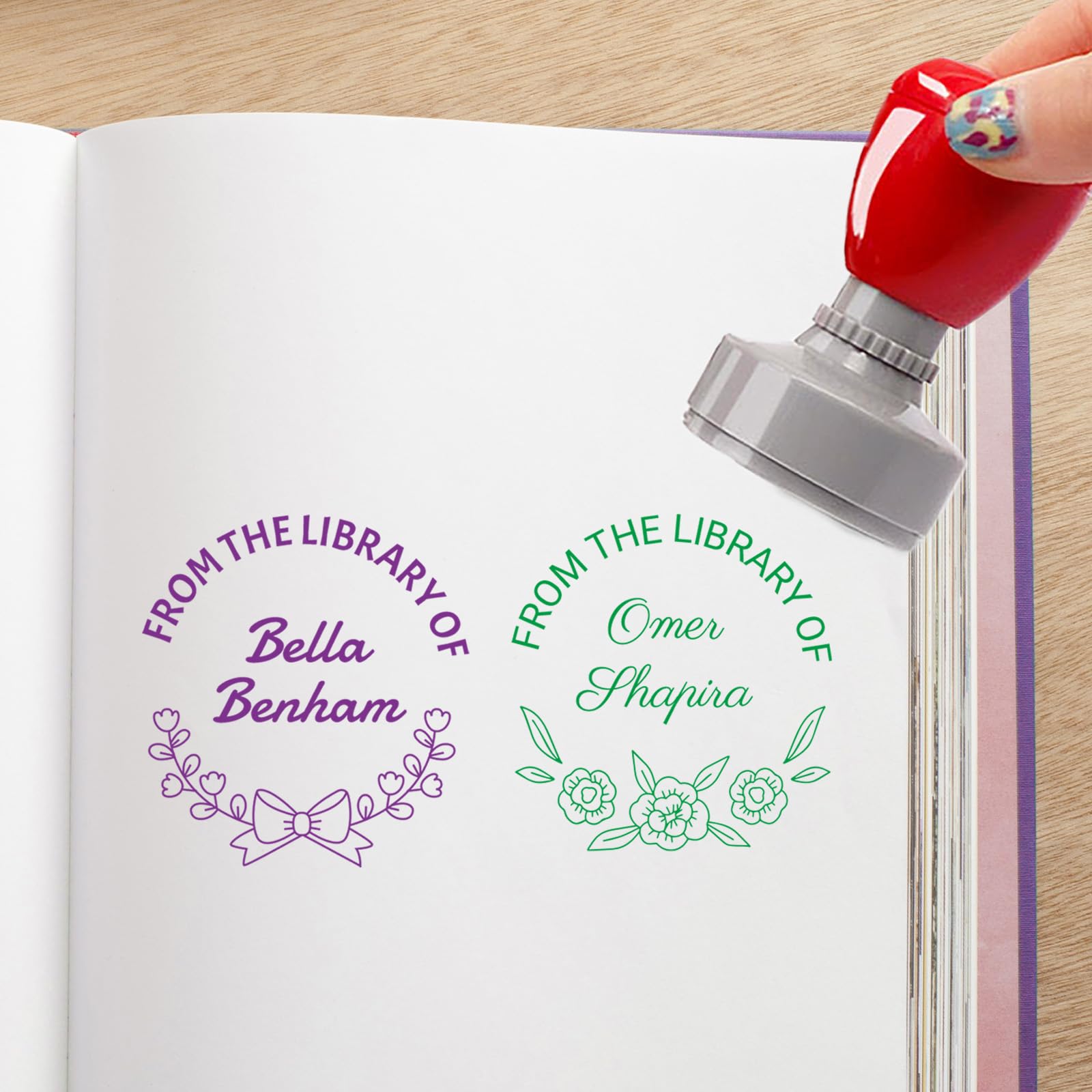 Library Book Stamp,Personalized Round Book Stamps,Up to 9 Stamp Shell Colors, 5 Ink Colors (Custom Library Stamp)