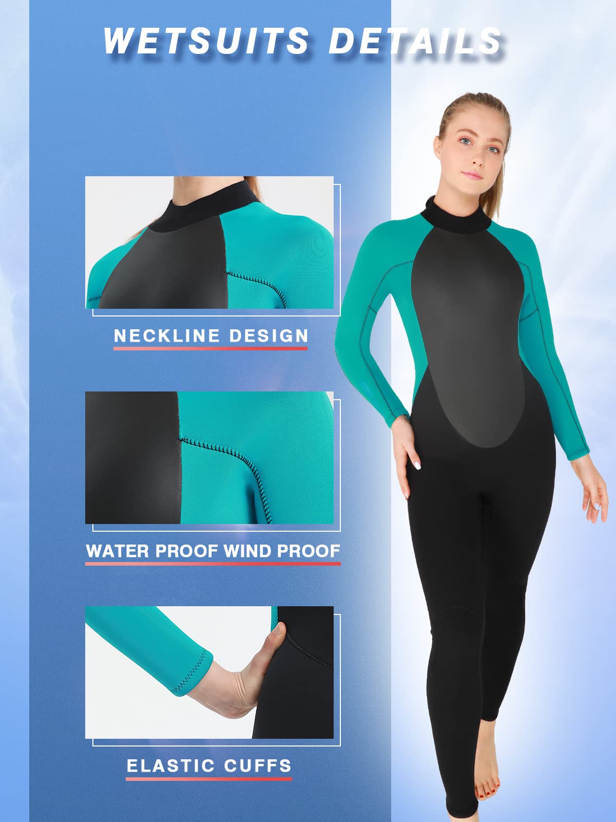 REALON Wetsuit Men 4/5mm Womens Neoprene Full Body Thermal Scuba Diving Suits, 5/4mm One Piece Wet Suit Cold Water Swimsuits for Surfing Snorkeling(4/5mm Blue, Medium)
