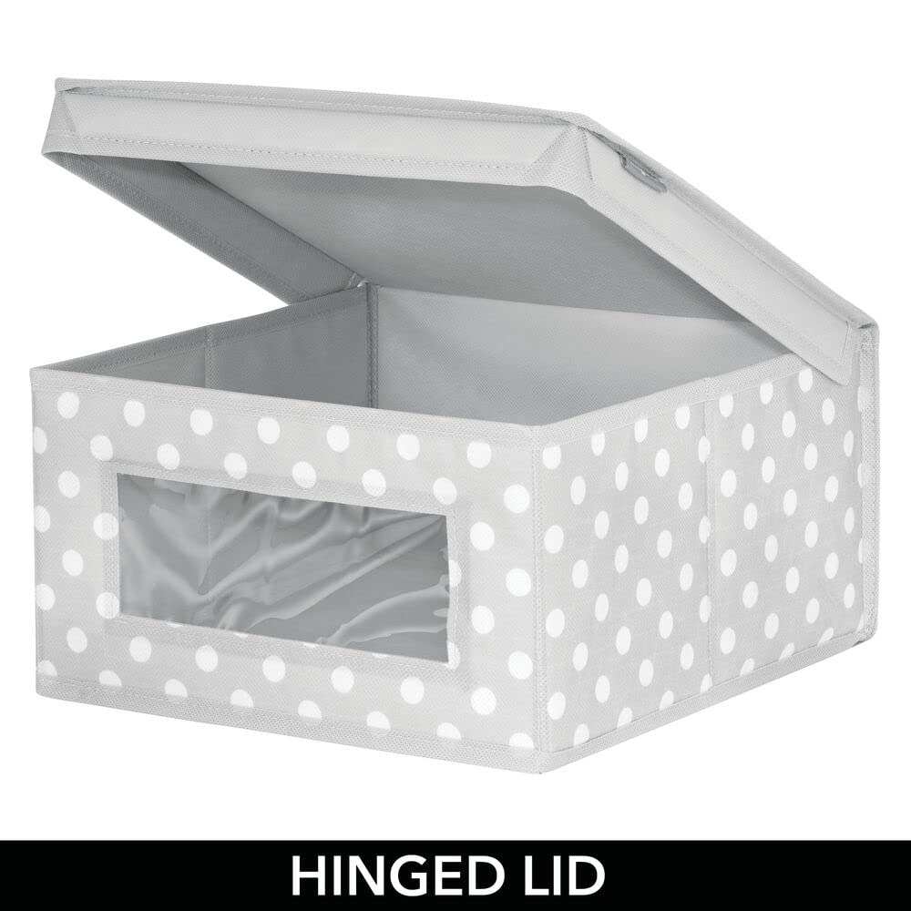 mDesign Medium Soft Stackable Fabric Baby Nursery Storage Organizer Holder Bin Box with Front Window and Lid for Child/Kids Bedroom, Playroom, Classroom, Lido Collection, 8 Pack - Gray/White Polka Dot