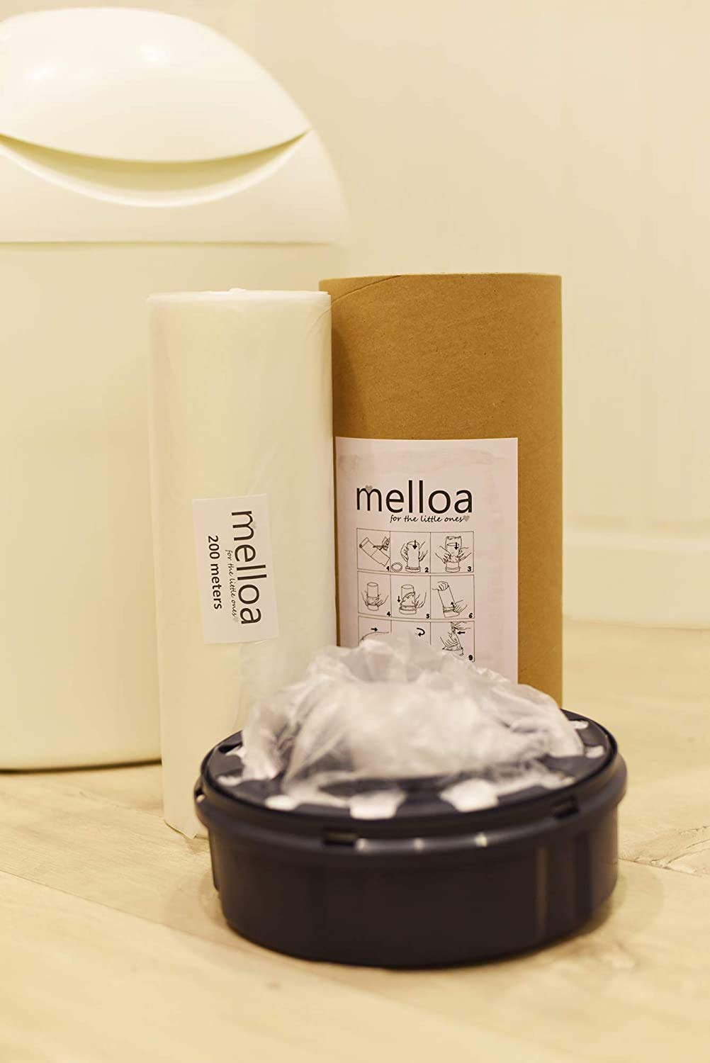 MELLOA nappy bin refill liner compatible with Tommee Tippee Sangenic Tec Twist & Click Simplee models (Blue, 400m + Paper Tube)