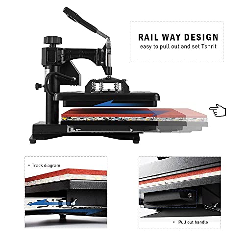 Pro 8 in 1 Heat Press Machine 12x15 Combo Teflon-Coated, Upgrade Slide Out Drawer Tshirt Press, Premium Aluminum Hat Press, Multifunction Swing Away Heat Transfer Press for T Shirts/Cap/Mug/Plate