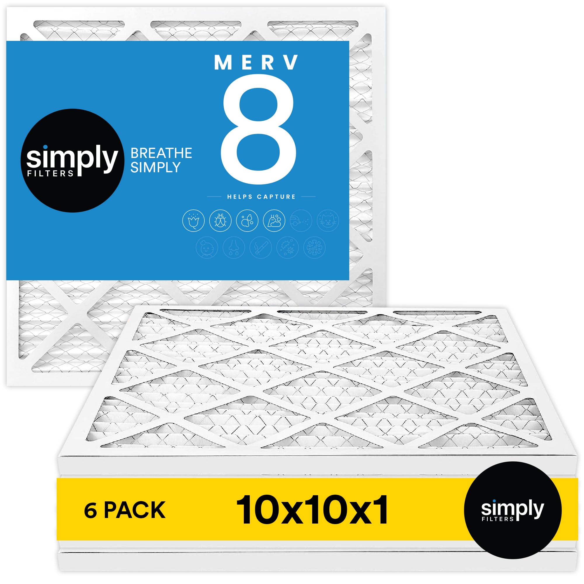MervFilters, 20x20x1 Air Filter, MERV 8, MPR 600, AC Furnace Air Filter, 6-Pack
