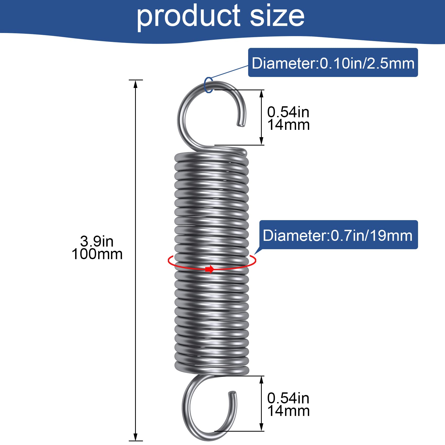OIIKI 4PCS 3-7/8" Overall Length Recliner Springs with Hook, Recliner Tension Springs, Replacement Recliner Sofa Chair Mechanism Tension Spring, Long Neck Hook Style (Outer Dia 3/4)
