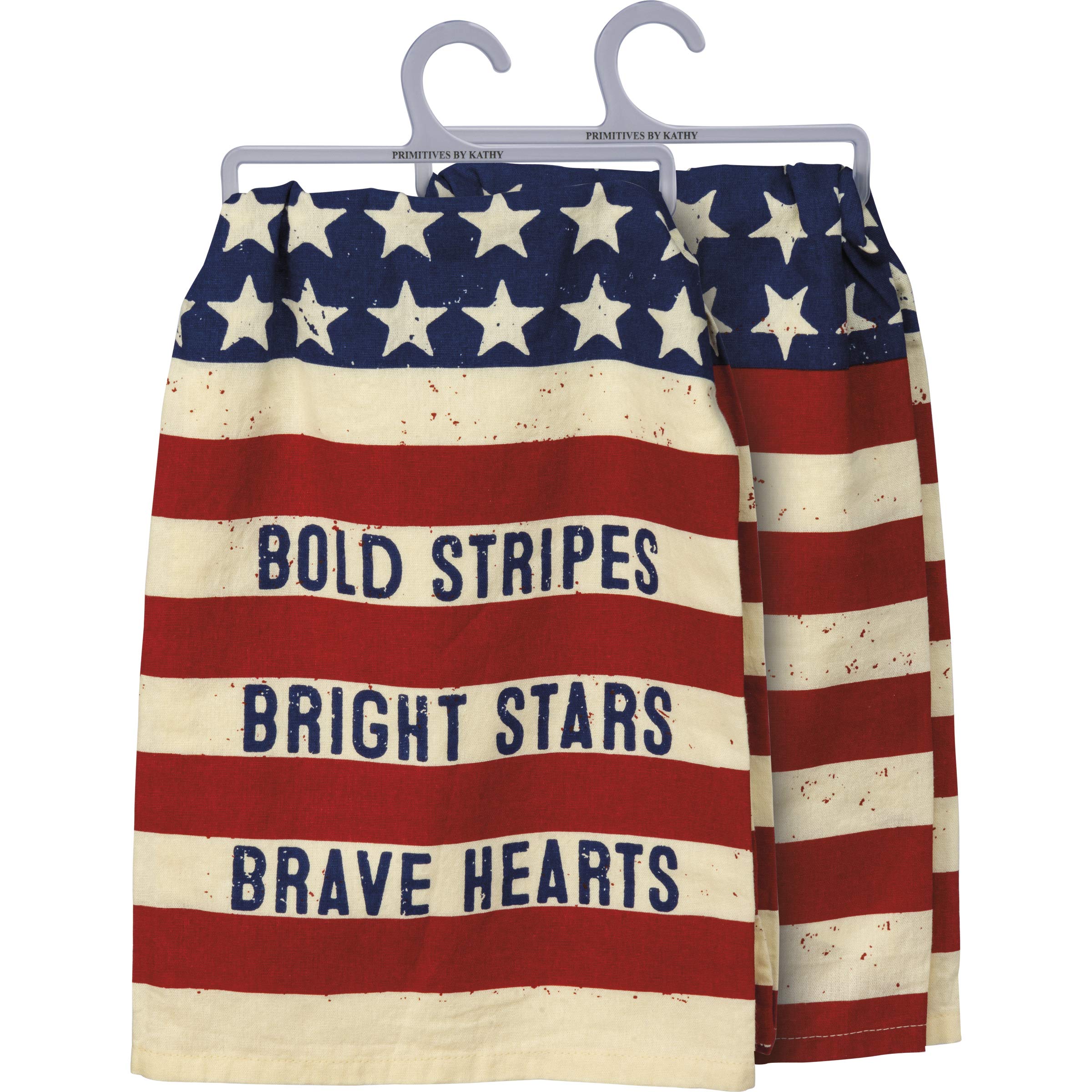 Primitives by Kathy Home Décor Dish Towel with Bold Stripes, Bright Stars, Brave Hearts Sentiment