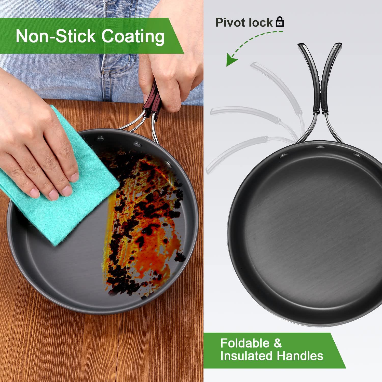 Odoland 14pcs Camping Cookware Mess Kit, Camping Cooking Set, Portable Nonstick Camp Pots and Pans Set with Plates Bowls for Outdoor Camping, Picnic, Hiking, Backpacking