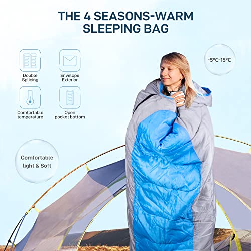 SOLAISK Sleeping Bags for Adults - Warm & Cold Weather Camping Sleeping Bag for Girls Boys - Camping Gear Essentials, Coming with Compression Bag - Lightweight Sleeping Bag for Backpacking, Hiking