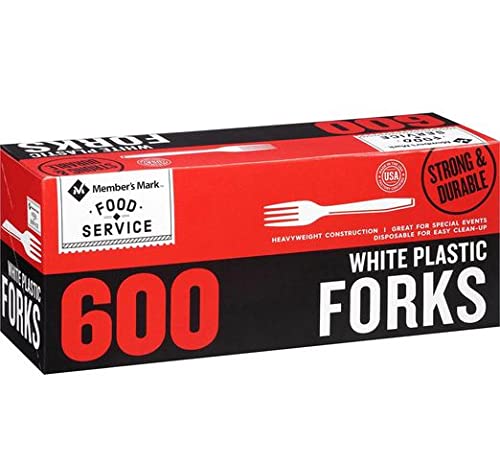 Member''s Mark Heavyweight White Plastic disposable (Spoons , Forks ,Knives) Great for home, office and picnics (Forks)