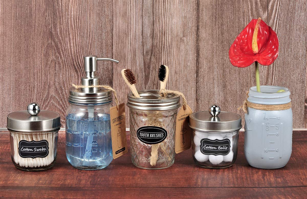 Mason Jar Liquid Soap Dispenser Lids - 304 Stainless Steel Pumps & Lids for 16oz Regular Mouth Mason Jar-Rustic/Farmhouse Decor, for Hand Soap,Dish Soap, Lotions/Brushed Nickel-6 Pack, 2 Long Tubes