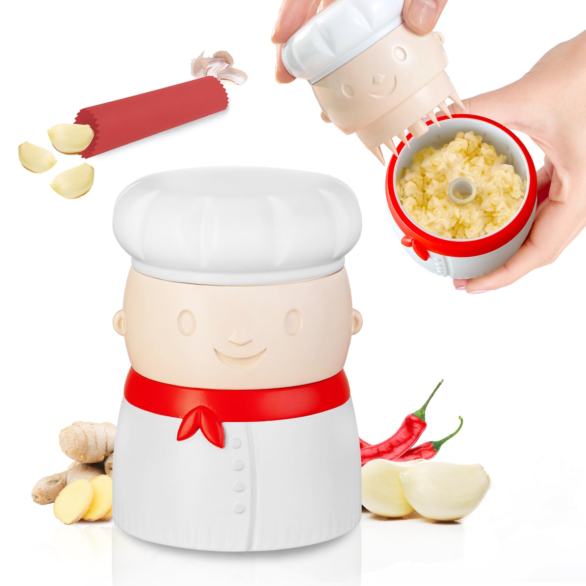 Sliq Garlic Crusher and Press with Peeler, Dishwasher Safe, BPA Free Garlic Smasher, Easy Garlic Mincer Tool, Multifunction Garlic Kitchen Gadget for Ginger, Herbs and Gifts