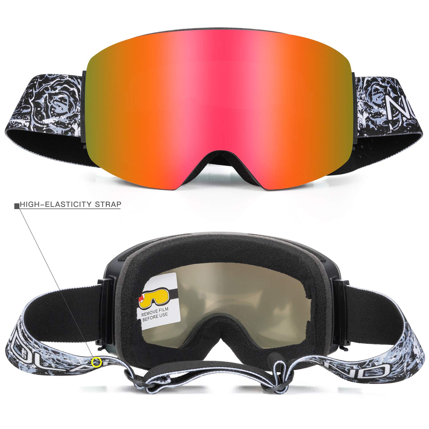 MATRIXON NODLAND P1 Ski Goggles OTG Over The Glass AntiFog Snowboard Goggles, UV400 Protection, Interchangeable Dual-Layer Frameless Goggles for Men, Women, Unisex (Red)