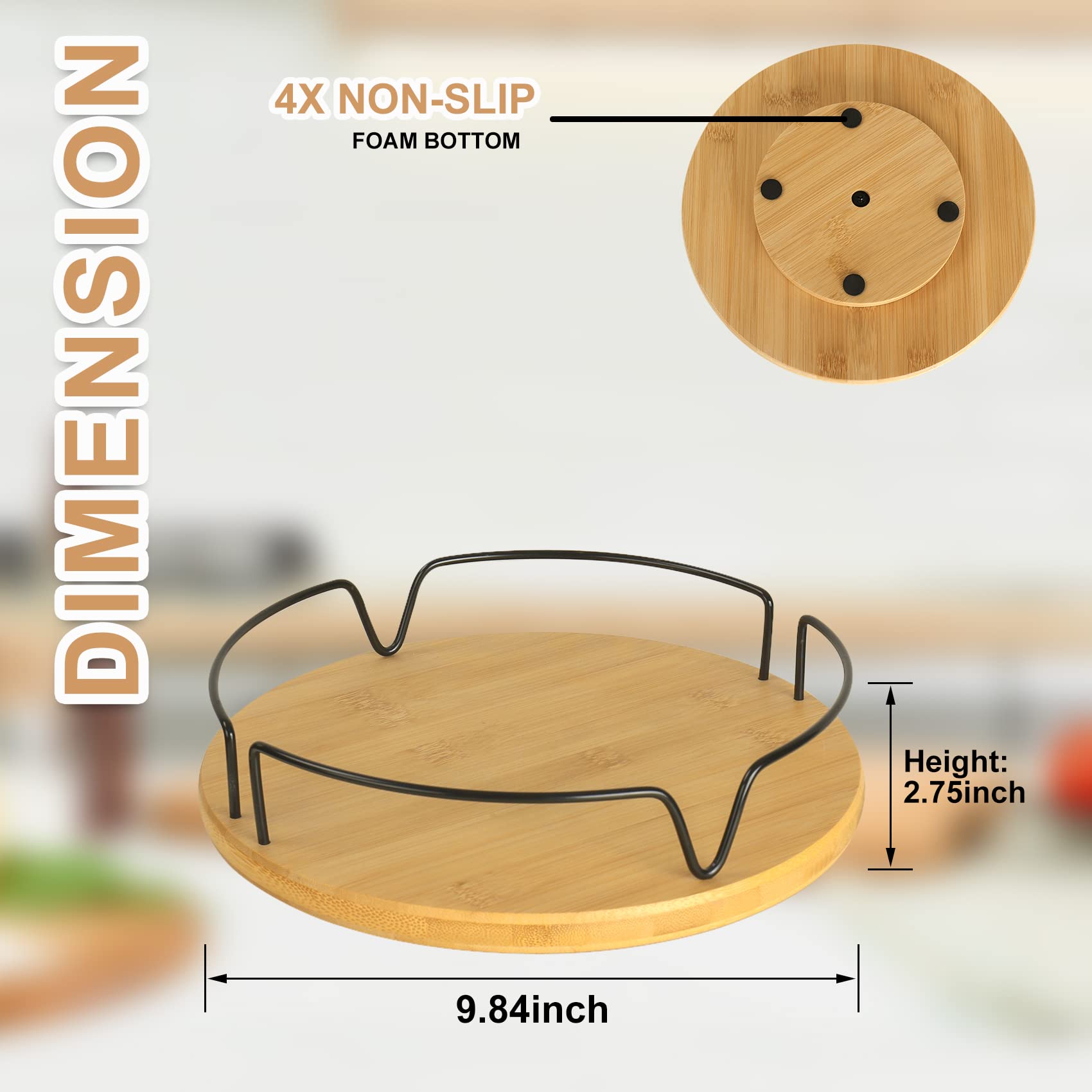 simesove Lazy Susan Turntable 10inch Bamboo Spinning Spice Rack Holder Kitchen Cabinet Counter Top Organizer 360 Degree Turntable Turning Table (Bamboo, 10" (1 Tier))