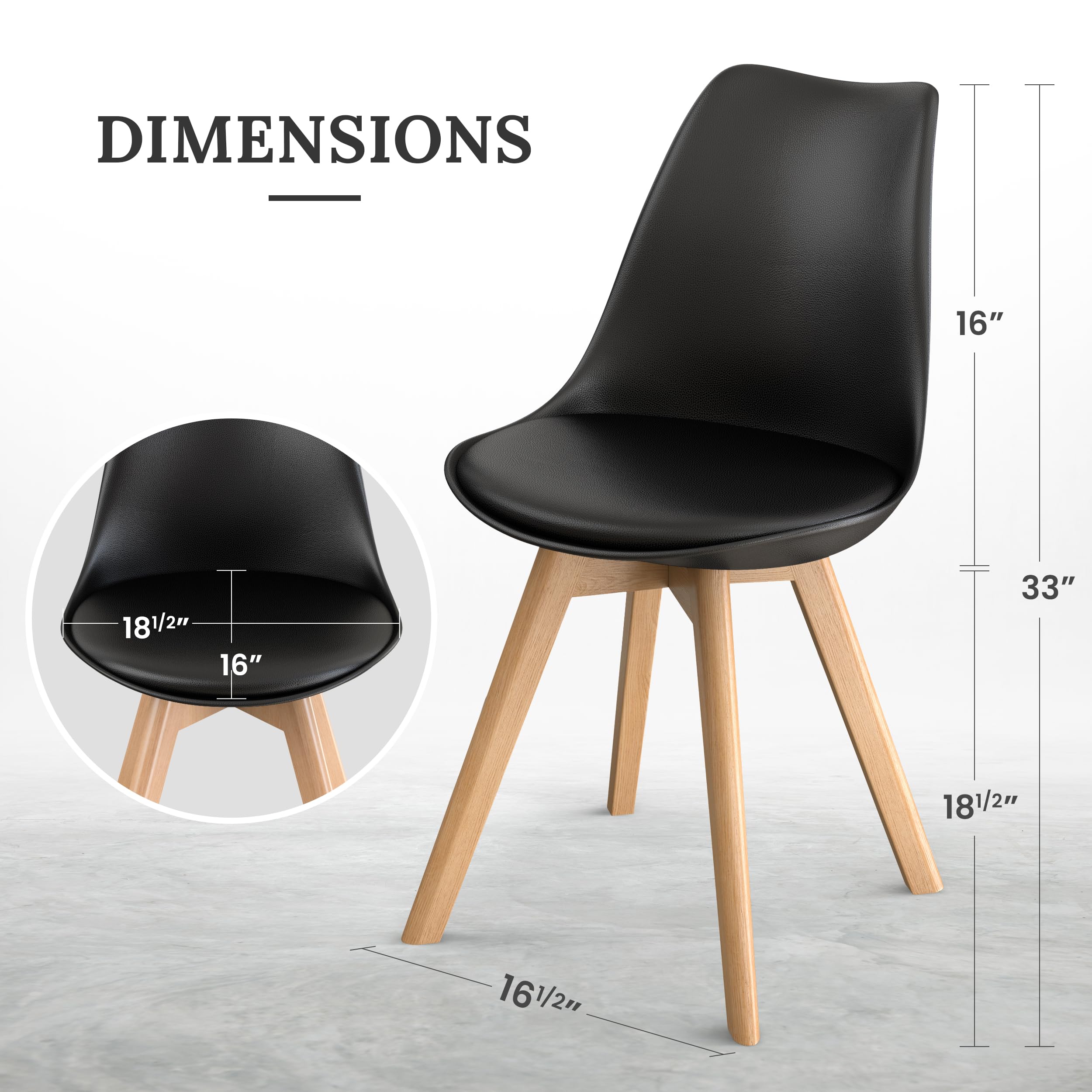 Lifetime Home Mid-Century Modern Lounge Chair Set of 2 - High Back Rest, Soft Padded Seats & Solid Wood Legs - Dining, Living Room, Kitchen - DSW Shell Tulip Chair - White