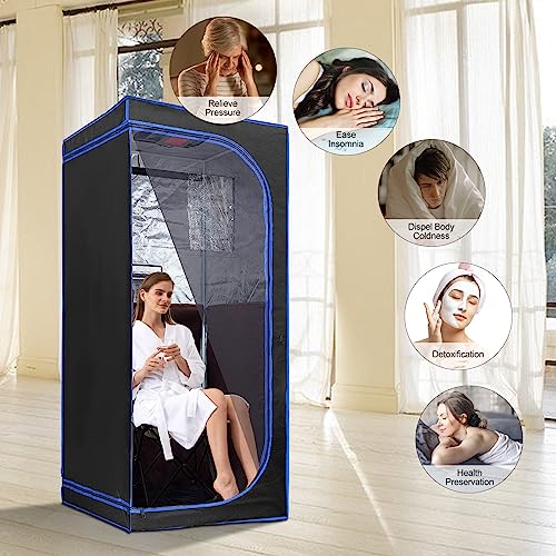 ZONEMEL Portable Full Size Infrared Sauna, Personal Sauna Tent with Remote Control, Heating Foot Pad, Foldable Chair, Sauna Robe, Home Sauna for Detox, Relaxation (Black, L 31.5β x W 31.5β x H 70.9β)