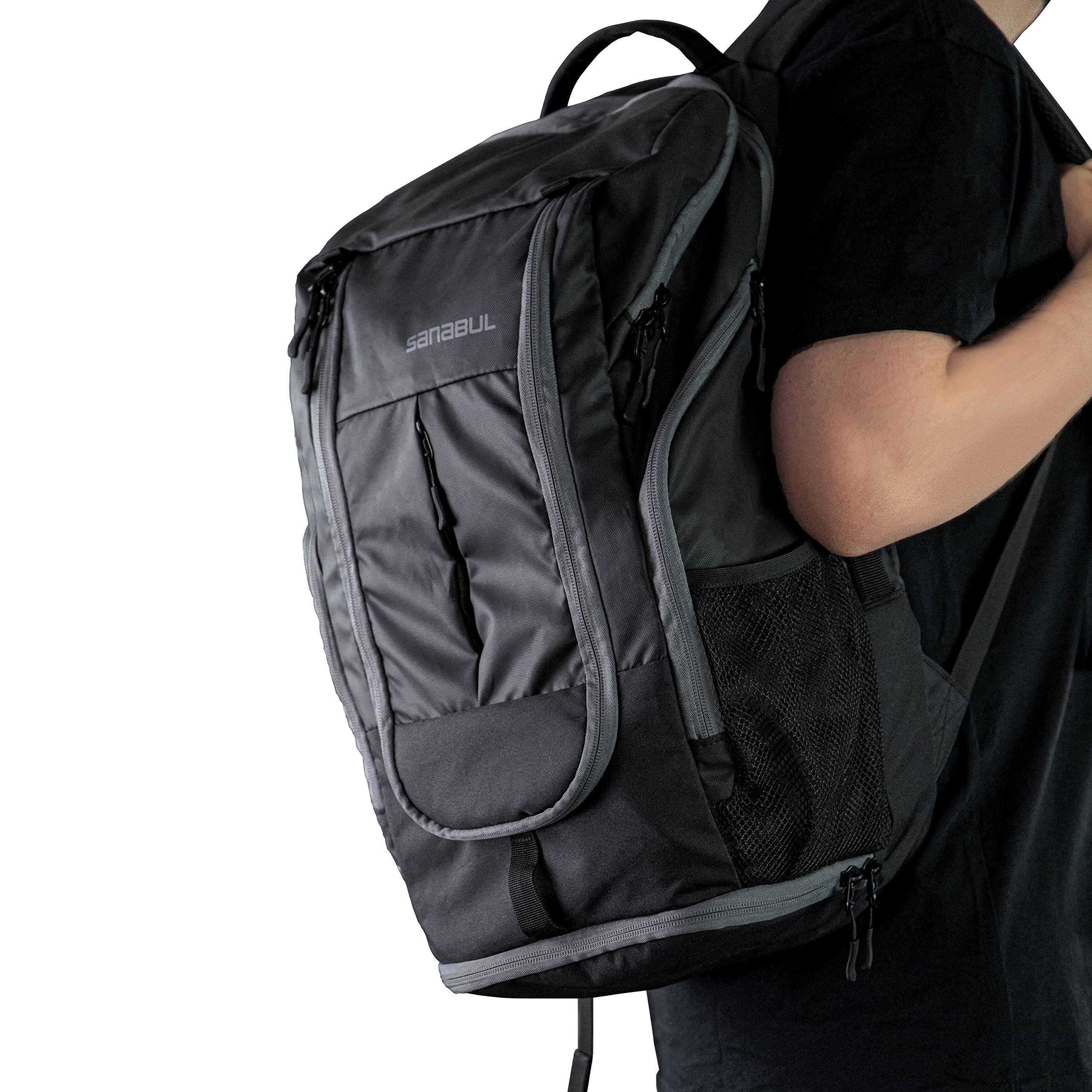 Sanabul Combat Gear Pack Sports Backpack | Versatile Gym Backpack for Men | Multi-Compartment Jiu Jitsu and Boxing Bag (Black/Grey)