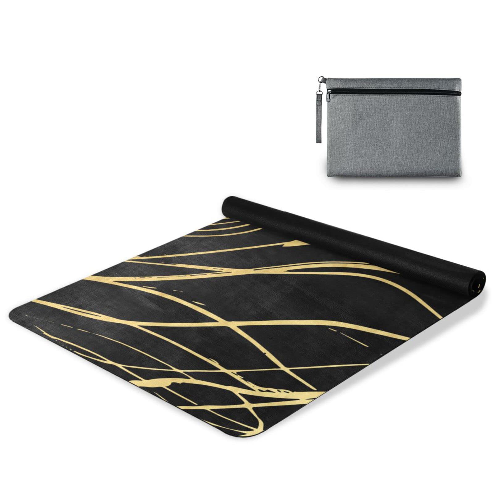 senya Gold Black Marble Yoga Mat Cover, Non Slip Exercise Mat Cover High Performance Grip, Coming with Carry Bag(228vb9a)