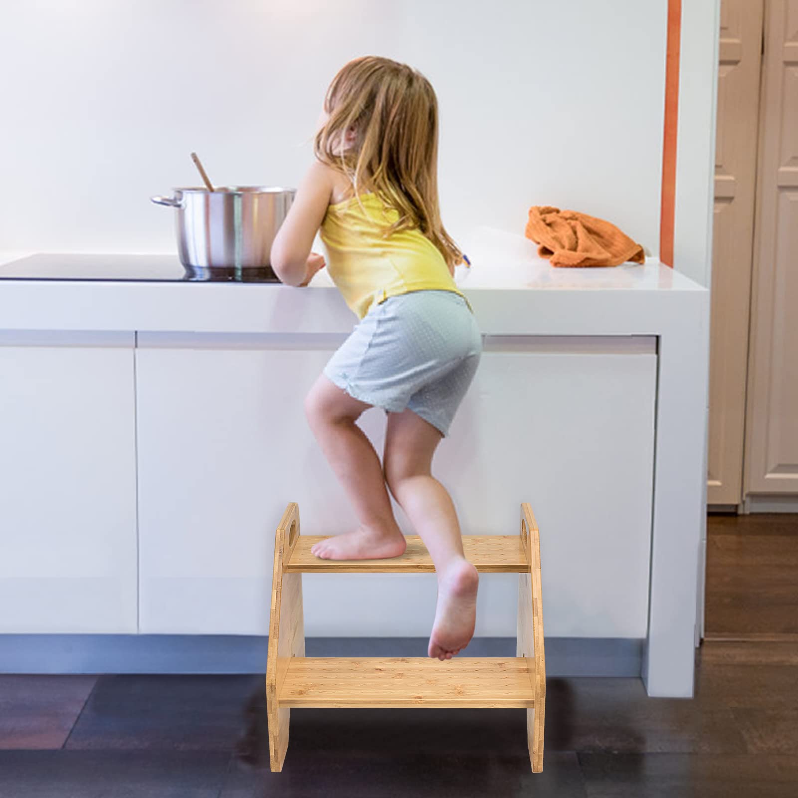 TrueYee Step Stools for Kids, Wooden Toddler Step Stool with Anti-Slip Mats and Handles, Kitchen Step Stool Kids Step Stools for Toddlers Bathroom, 2 Stepping Stool for Kids, 300 lbs