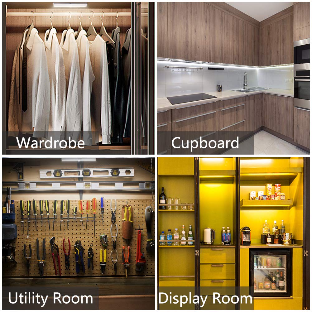 LUNSY 20LED Under Cabinet Lighting with Remote 4Pack, Rechargeable Battery Operated, Dimmable,140lm, Timmer,Wireless Closet Light Bar