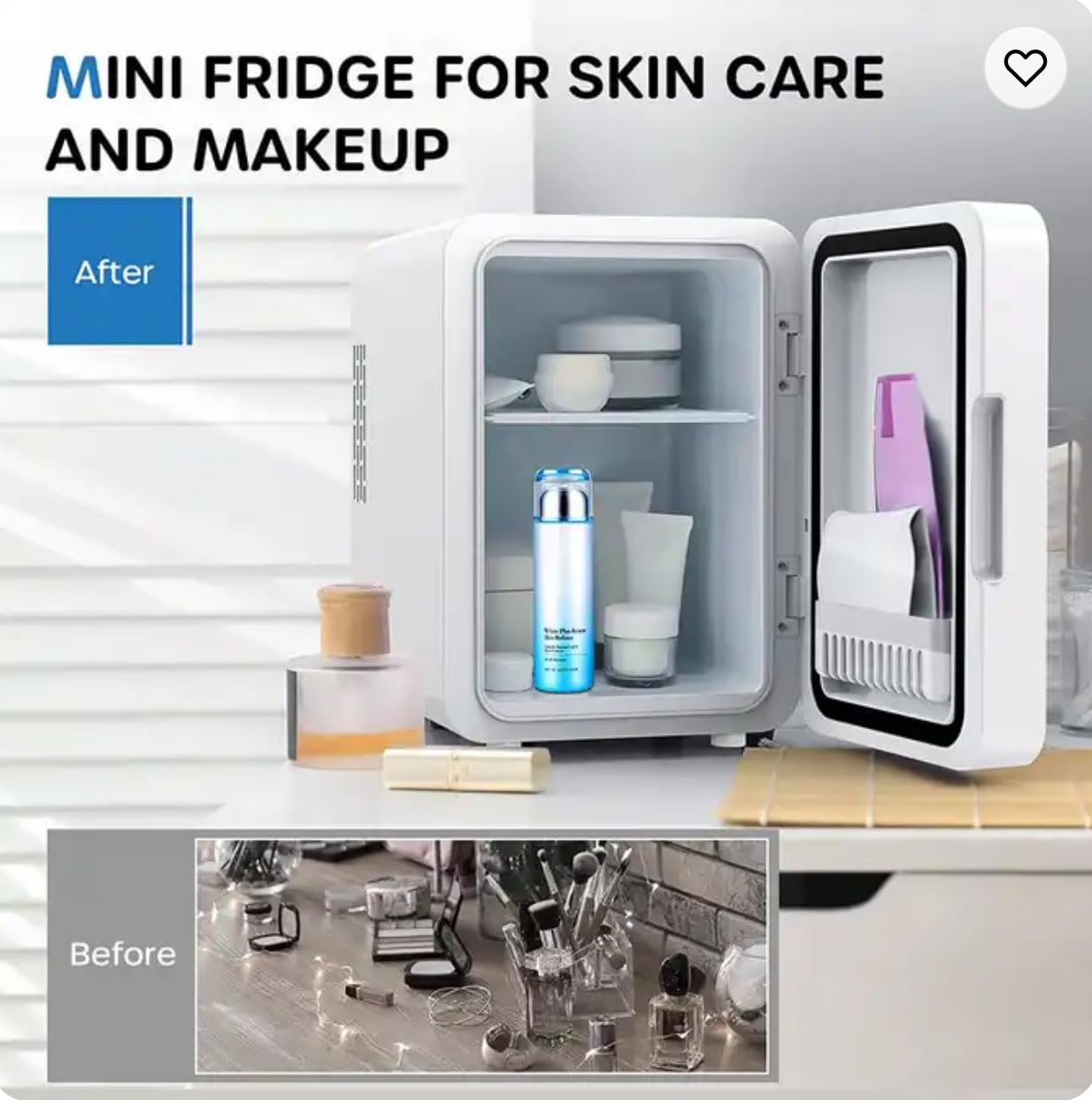 Mini Cosmetic & Personal Beauty Fridge, Mirrored Door w. Dimmable LED Light, Thermoelectric Cooling & Heating Function. 4L. Bedroom Car Office Dorm
