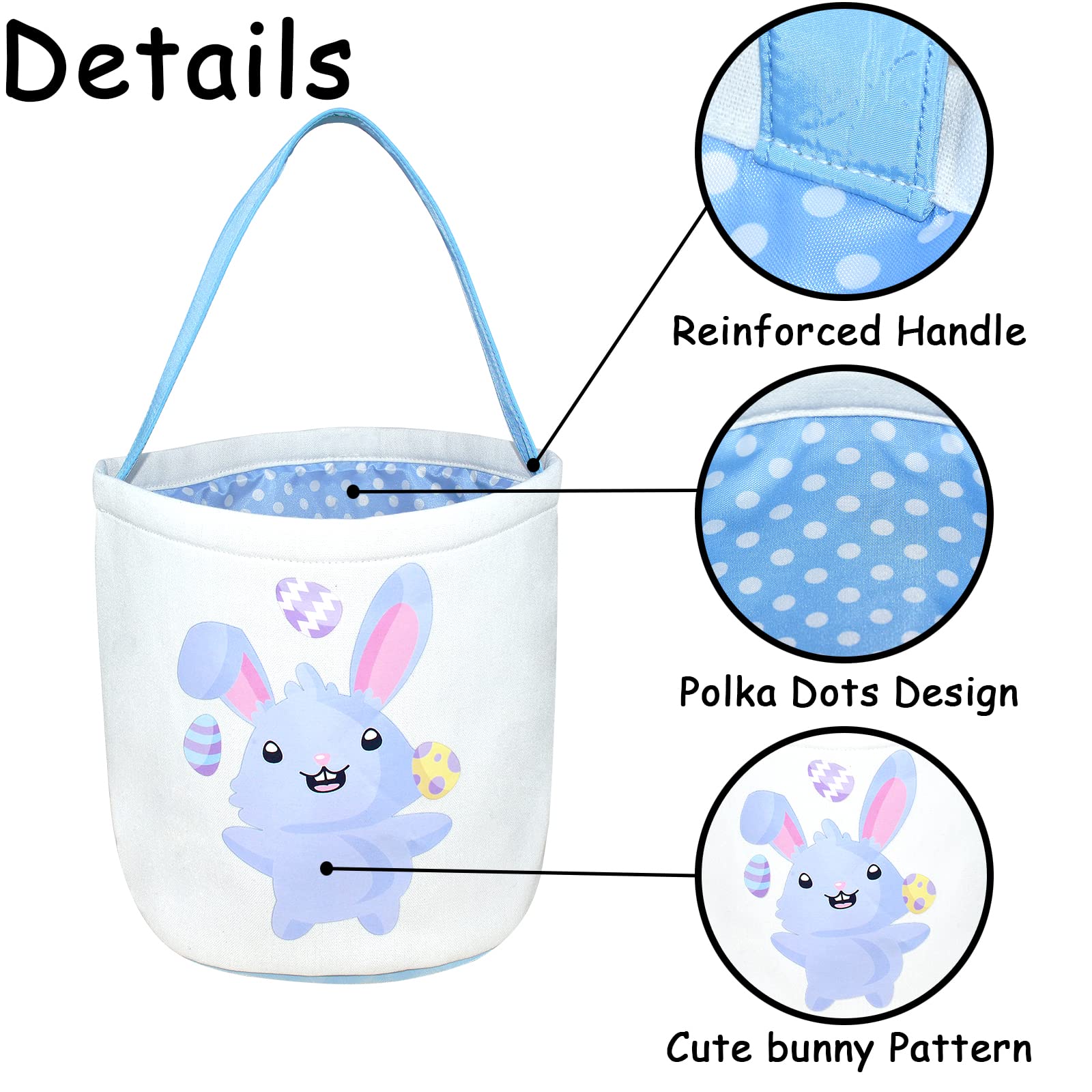 ZXSWONLY 3PACK Easter Baskets for Kids, Canvas Easter Basket Empty, Easter Bunny Basket Bulk for Boys/Girls, Perfect for Easter Eggs Hunting, Party Decoration and Carry Gifts/Candy/Eggs.