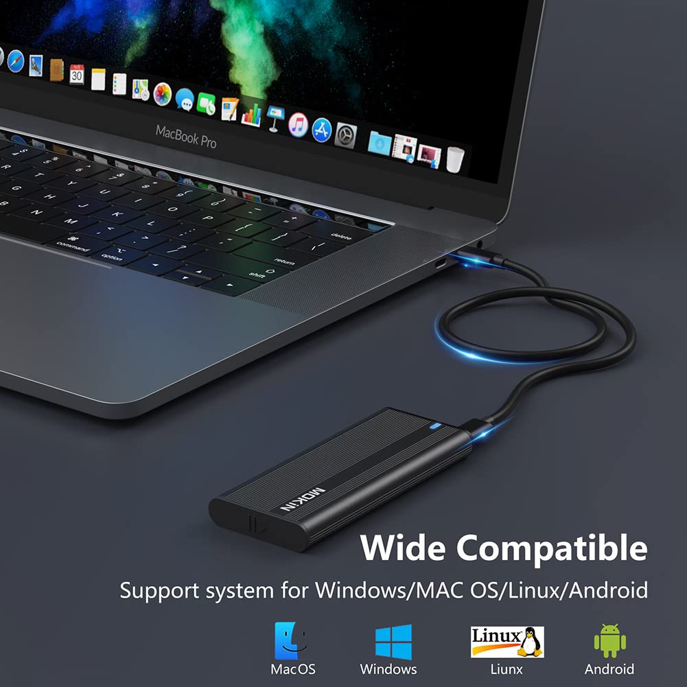 MOKiN M.2 NVMe SATA SSD Enclosure Adapter Tool-Free,USB C 3.2 Gen 2 10Gbps M.2 NVMe,6Gbps SATA PCIe M-Key(B+M Key), NVMe M.2 Enclosure Support UASP Trim for 2242/2260/2280 SSD